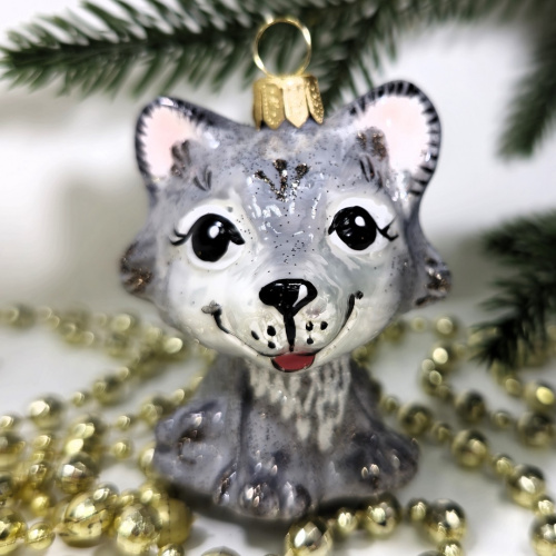 Купить стеклянная елочная игрушка волченок в магазине Elichristmas с ...